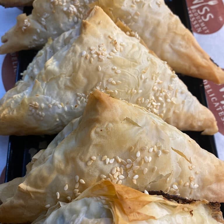 Spinach and Feta Filo Triangles - Swiss Gourmet Delicatessen Food Catering